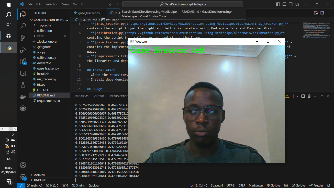 GitHub - KevKibe/GazeDirection-using-Mediapipe: This project is a Python program that uses the ...