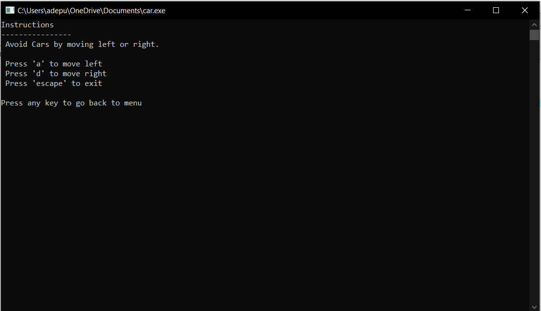GitHub - SaivigneshAdepu20/Car_Game_Using_CPP: It is Game of car to go ...