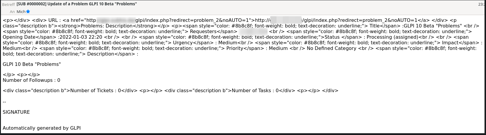 [GLPI 10] "Assistance > Problems" HTML Email template broken · Issue ...