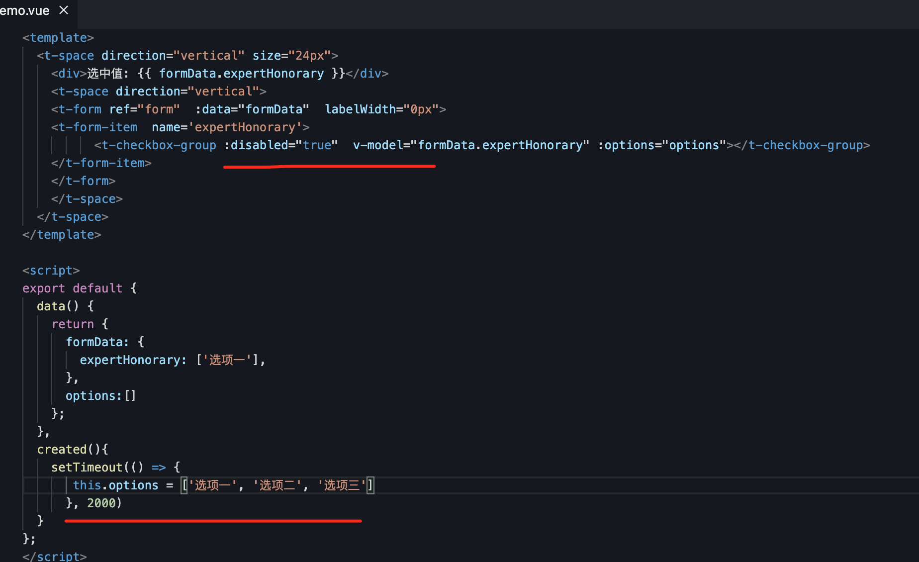[CheckboxGroup] 动态赋值 disabled 失效 · Issue #2704 · Tencent/tdesign-vue · GitHub