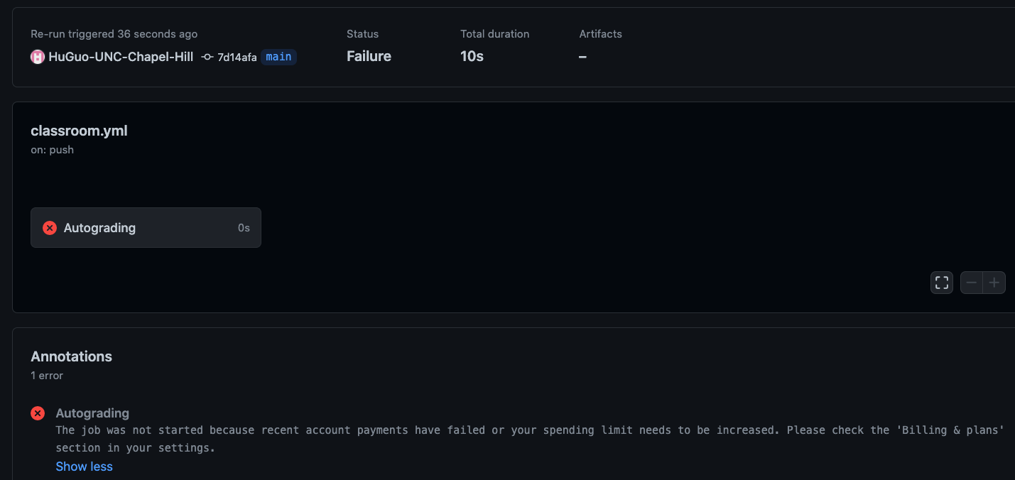 Autograde failed due to "account payment is failed" · Issue #15 · comp426-2022-fall/assignments ...