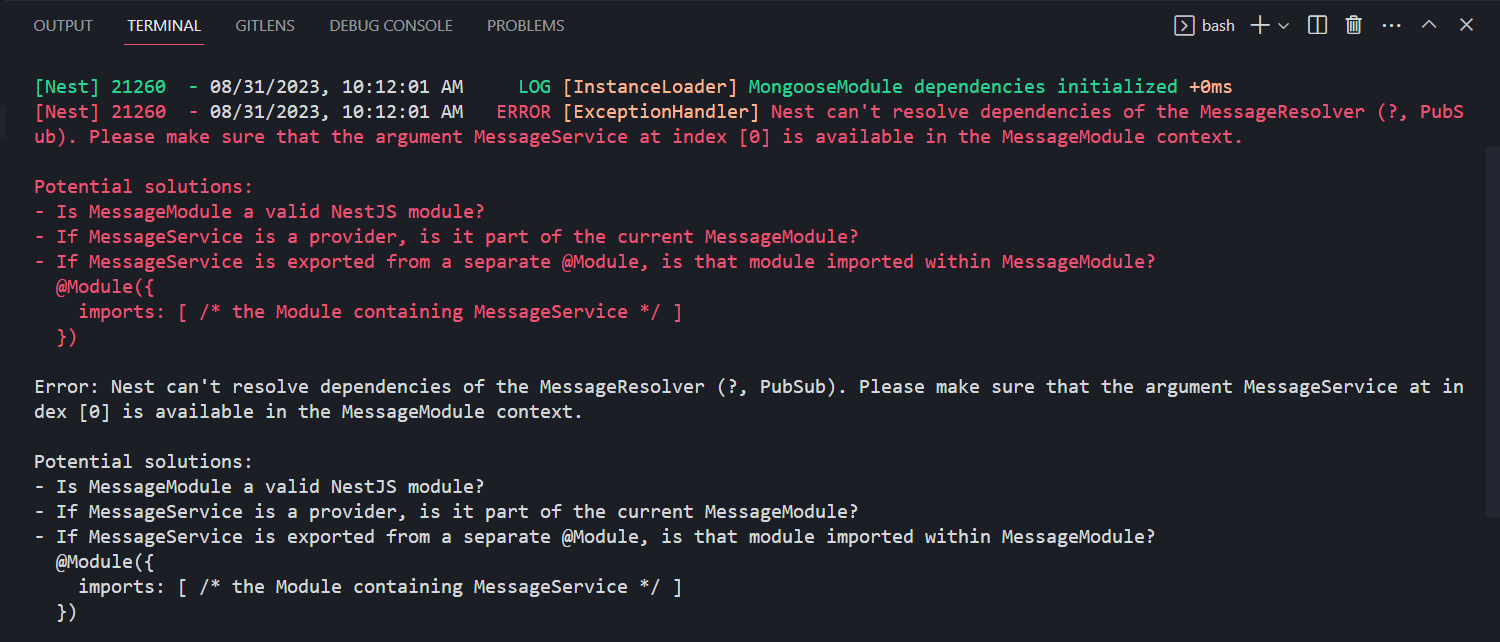 Nest can't resolve dependencies of the MessageResolver (?, PubSub). · Issue #12323 · nestjs/nest ...