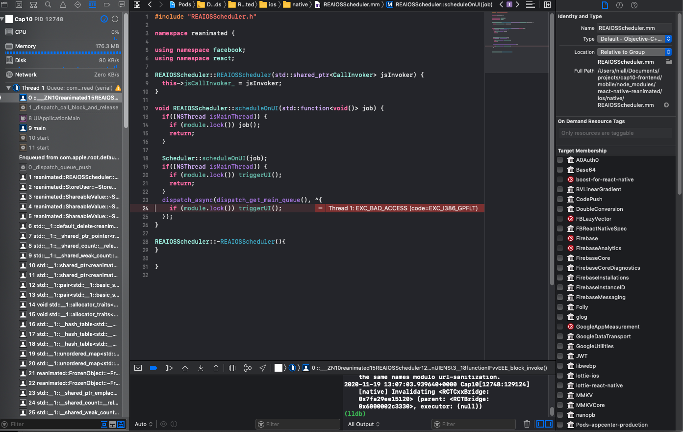 Inconsistent EXC_BAD_ACCESS REAIOSScheduler crashes during development · Issue #1459 · software ...