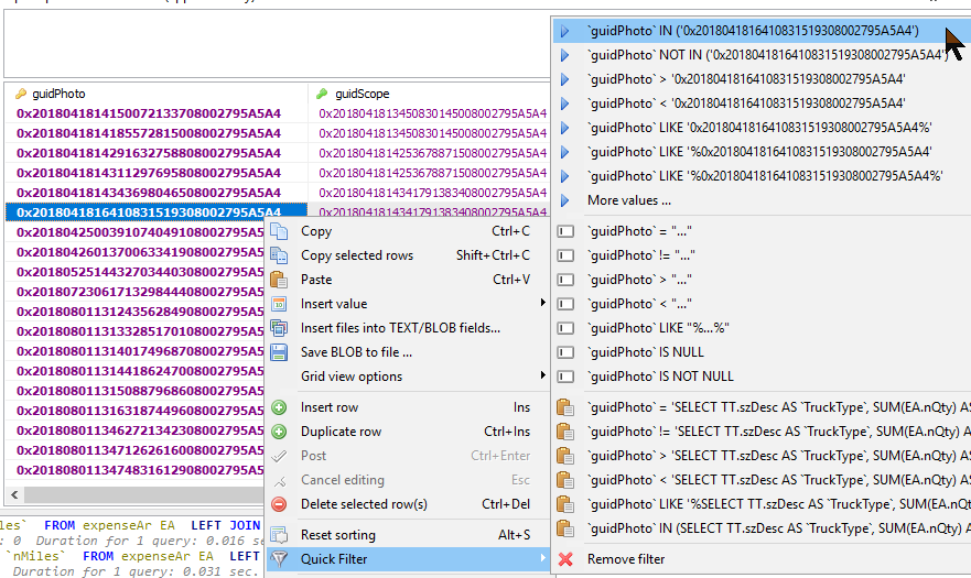 Improper Quoting of Binary Data in "Quick Filter" Expressions · Issue ...