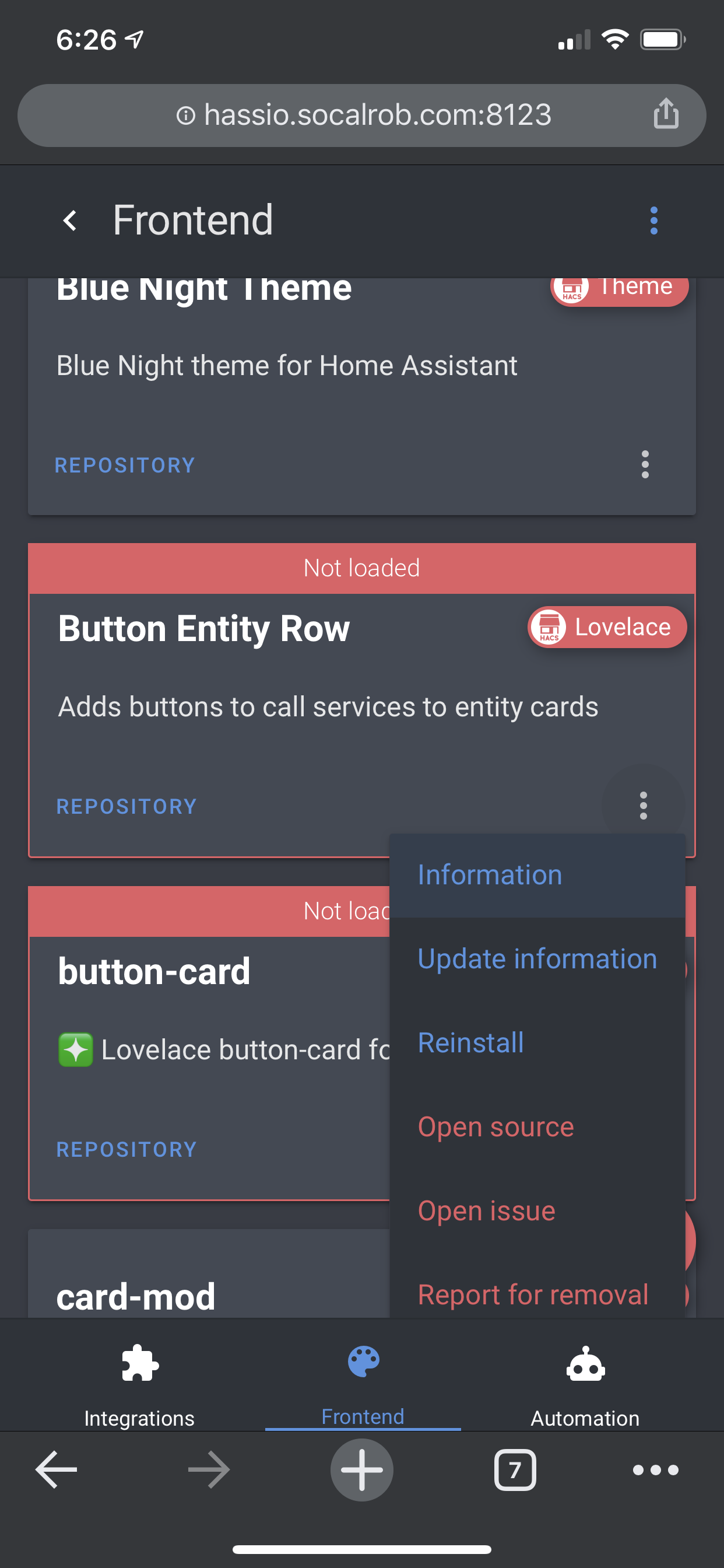 Lower menu items inaccessible · Issue #1311 · hacs/integration · GitHub