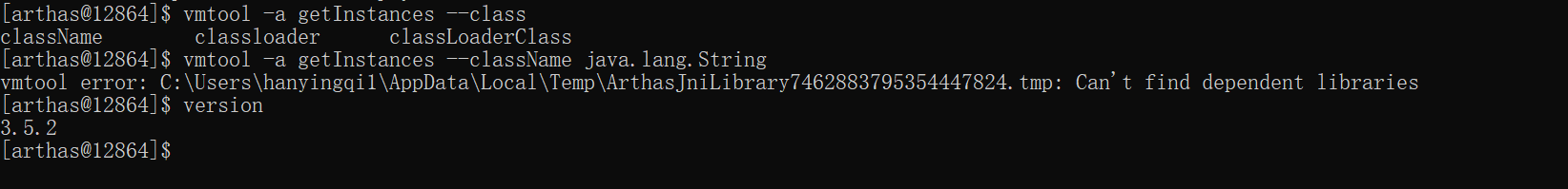 vmtool在windows下报错 Can't find dependent libraries · Issue #1833 · alibaba/arthas · GitHub