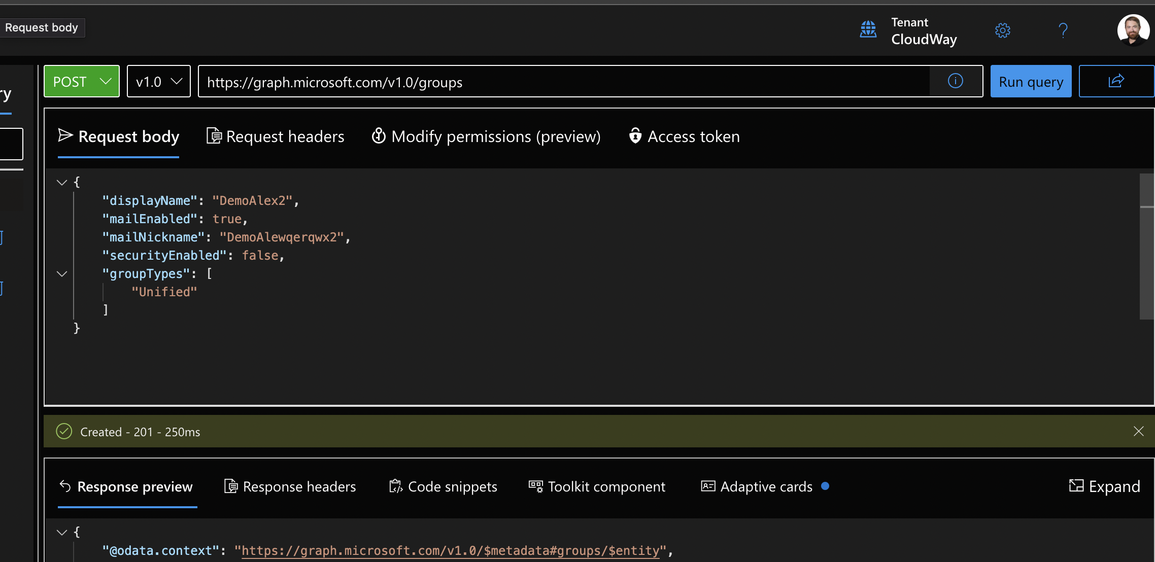Example is wronge about gorup creation in Graph Explorer · Issue #2060 ...