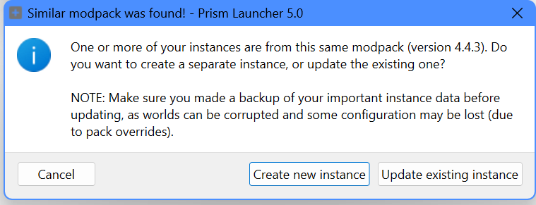 Modpack Name Updating Should Be A Checkbox · Issue 264 · Prismlauncherprismlauncher · Github