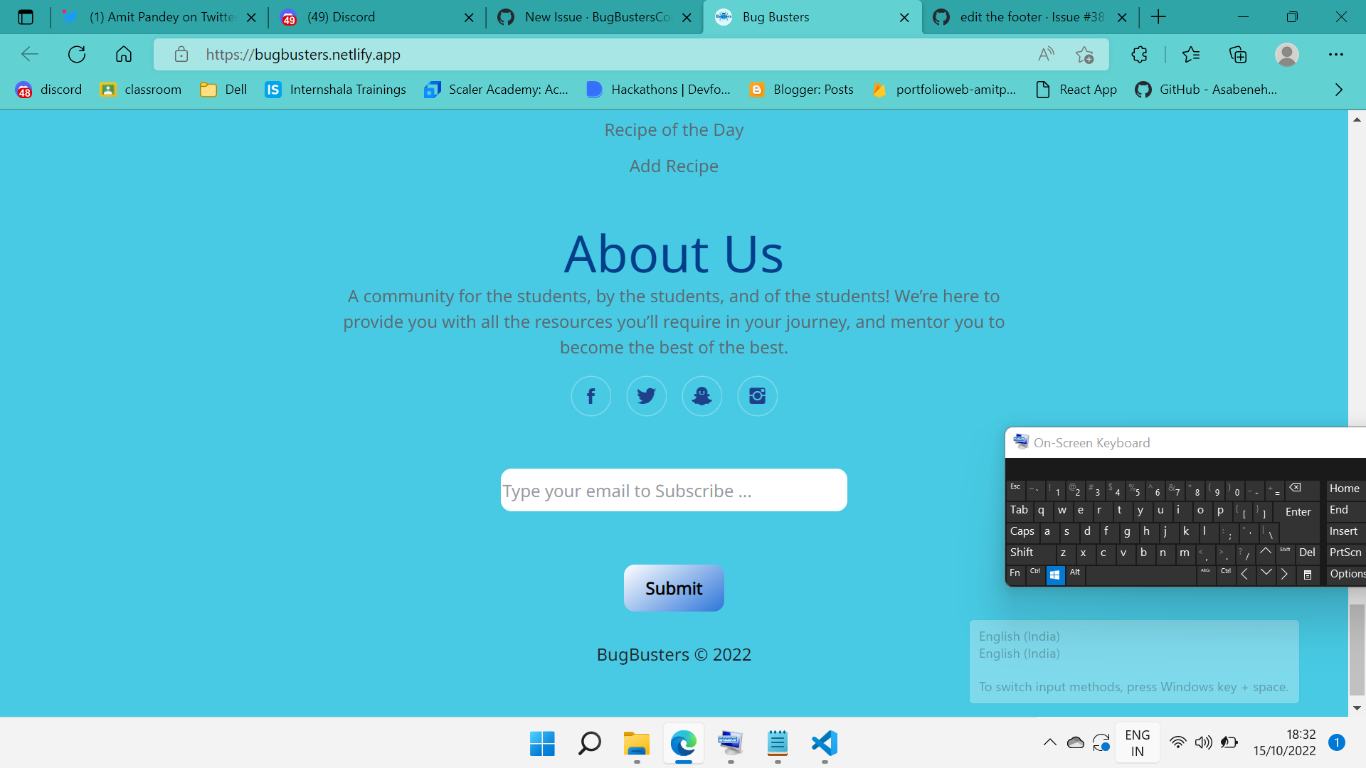 edit the social media links ui · Issue #114 · BugBustersCommunity/website · GitHub