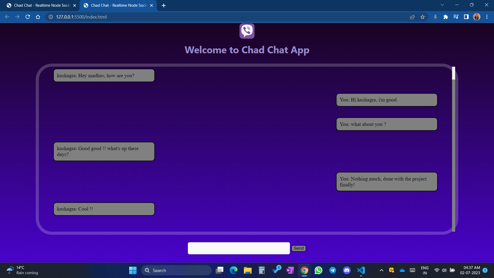 Github Kushagraxparmarrealtime Chat App Learned And Applied Html And Css For Frontend Design