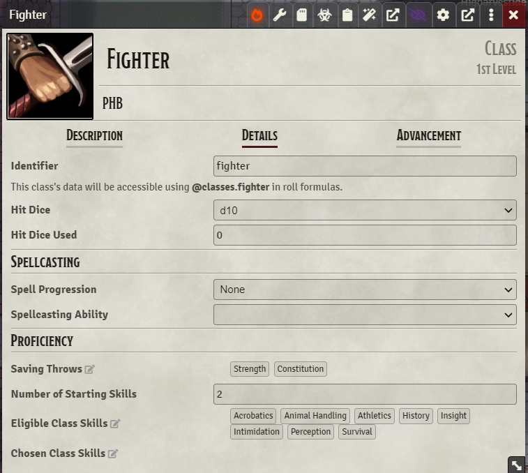 [Feature Request] add weapon, armor, tools proficency to details in the advancement class ...