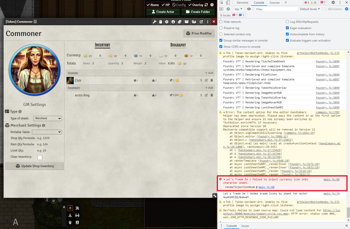 Bug problem on the console with Loot Sheet 5e module · Issue #47 · KageJittai/lets-trade-5e · GitHub