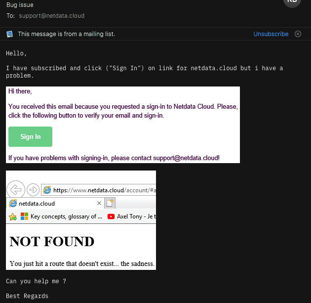 Route does not exist upon logging in by email · Issue #7424 · netdata/netdata · GitHub