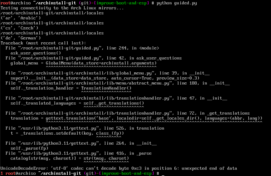 Translation - UnicodeDecodeError 'utf-8' codec can't decode byte · Issue #1861 · archlinux ...