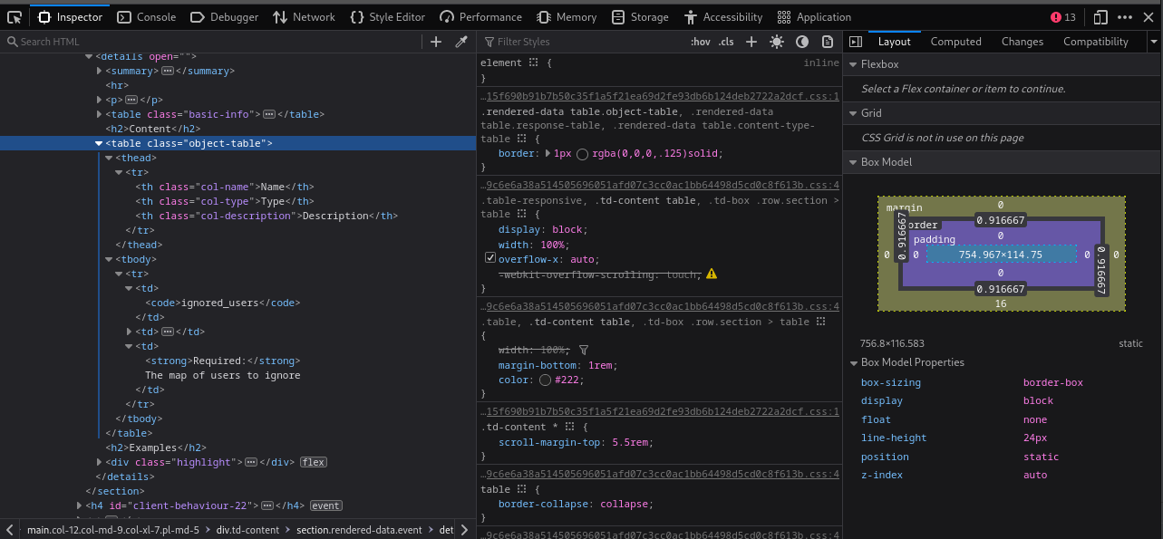 Borked styling of `table.object-table` in unstable spec · Issue #1611 · matrix-org/matrix-spec ...