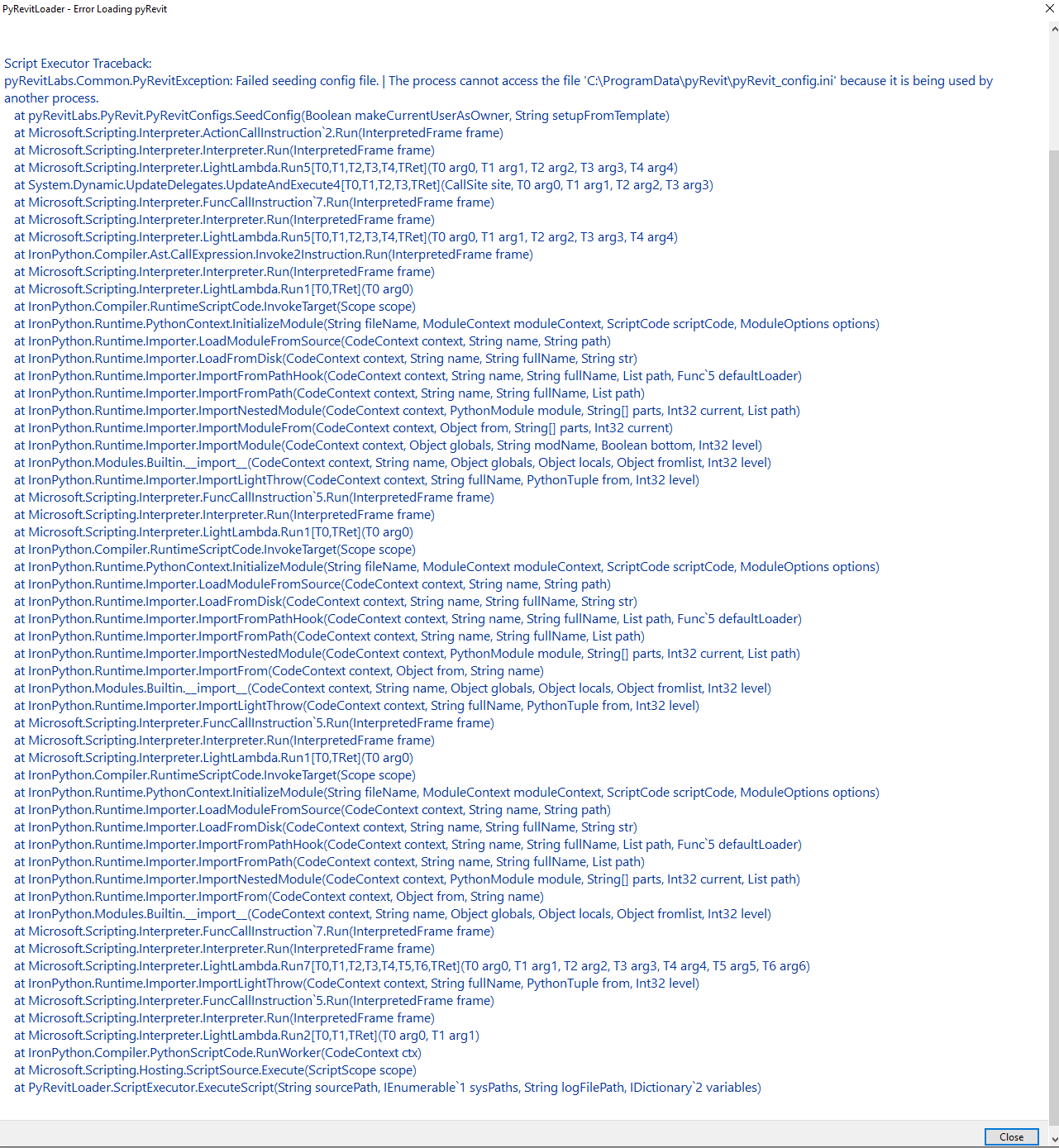 Load Error: Process can not access config file · Issue #1280 · pyrevitlabs/pyRevit · GitHub