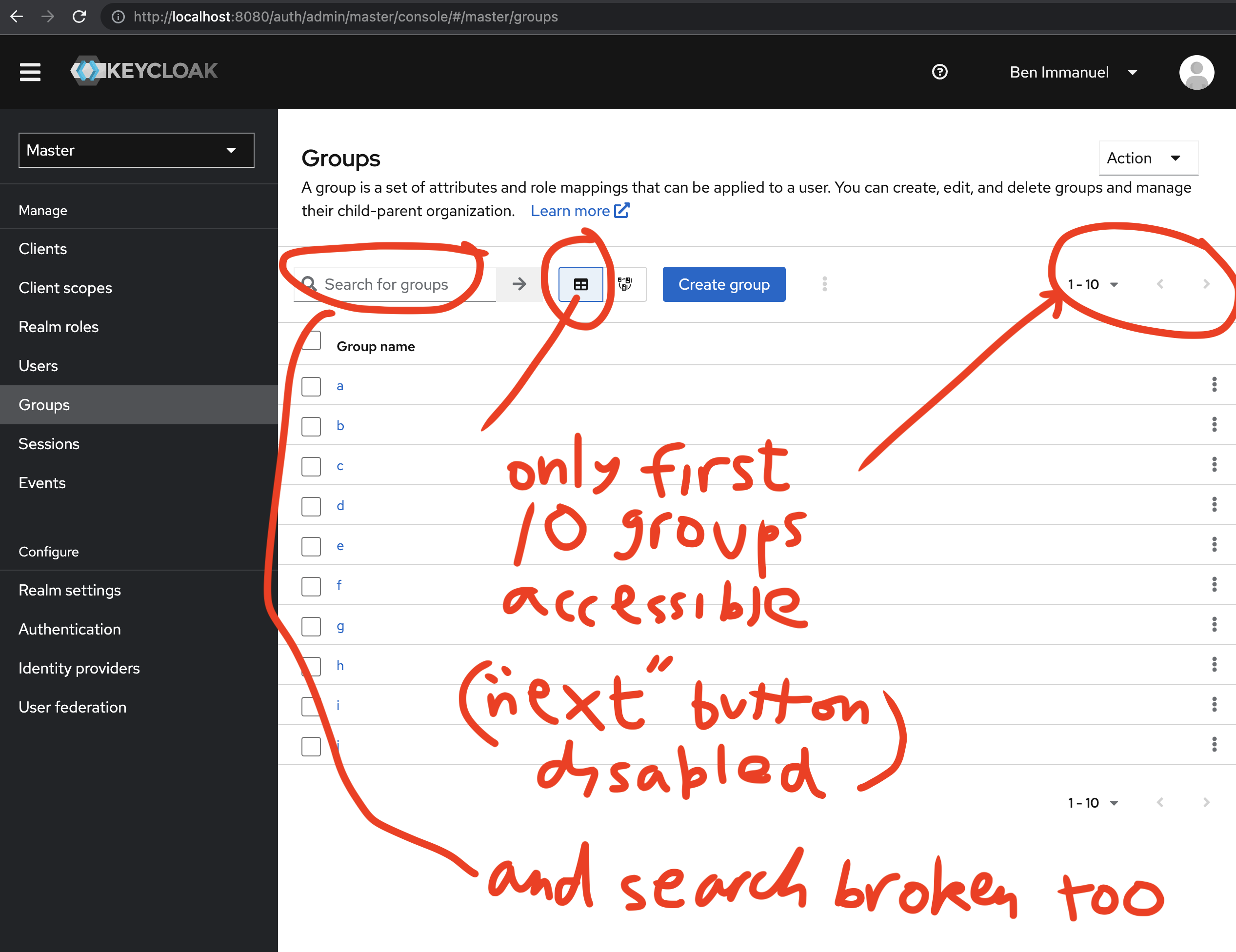 Groups Beyond First 10 Not Accessible · Issue 17960 · Keycloakkeycloak · Github