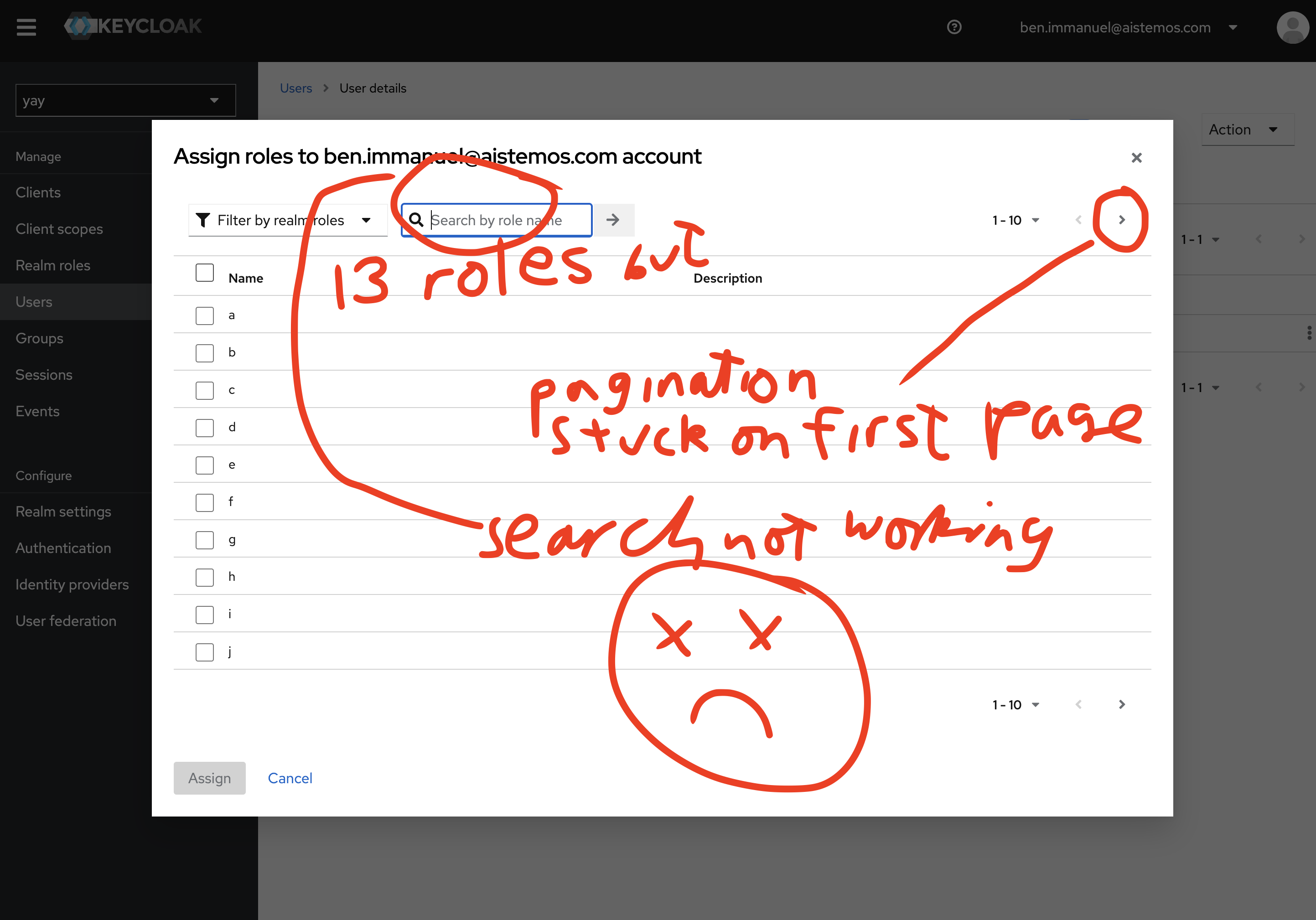"Assign role to user" - roles beyond first 10 not accessible · Issue #17950 · keycloak/keycloak ...
