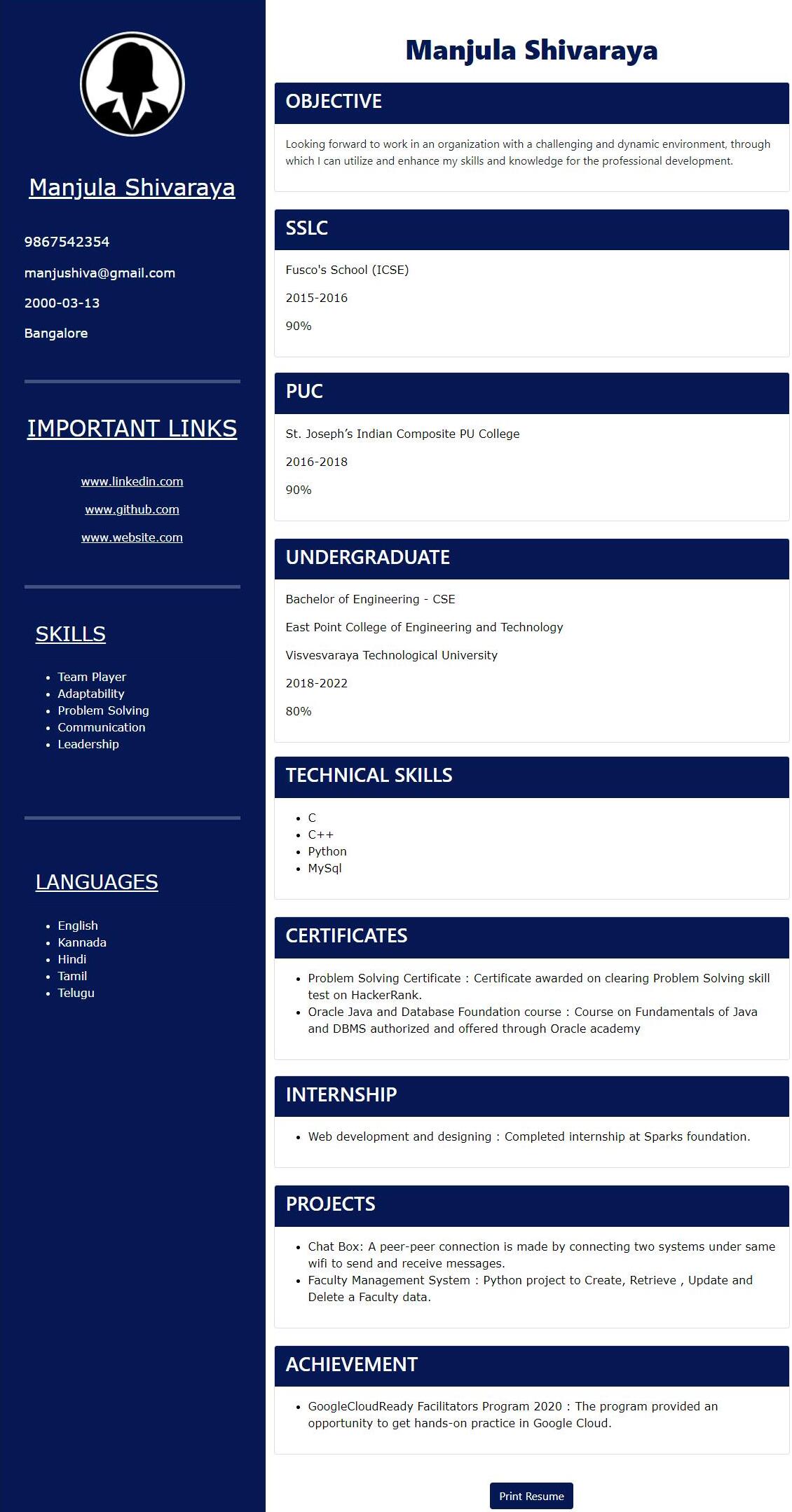 GitHub - manjula-s-13/CUSTOM-RESUME-GENERATOR: This website is ...