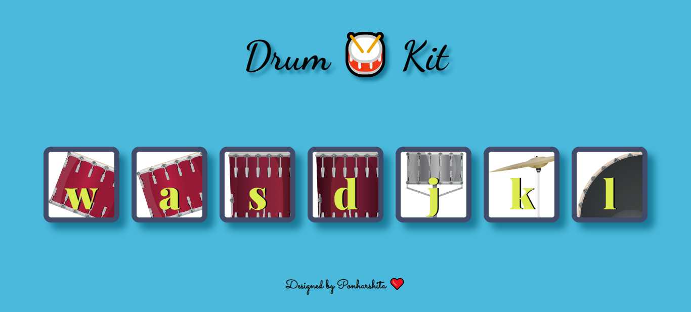 GitHub - Ponharshita-P/Drum-Kit: Play a virtual drumkit with your computer keyboard ! 🥁🎼