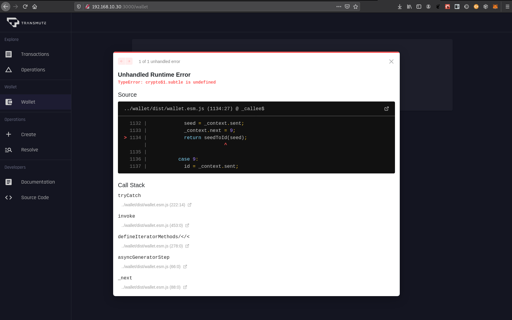 Dashboard wallet functionality doesn't work in non-secure context · Issue #318 · transmute ...