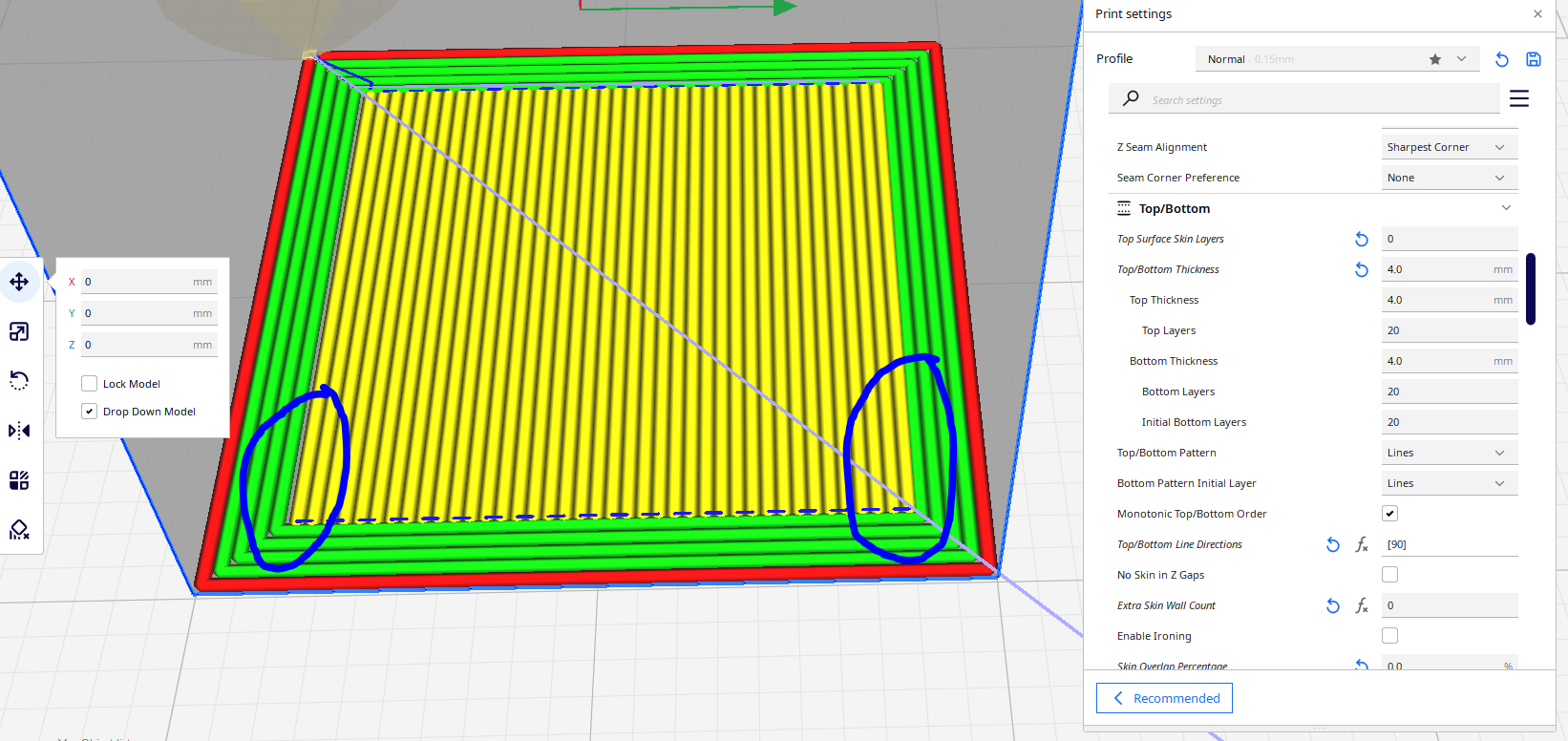 Gap Between Wall And Bottom With Lines Pattern Depending On Location Of The Part · Issue 16752