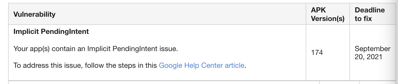 Google Play Warning Vulnerability about Implict Pendingintent · Issue #484 · fluttercommunity ...