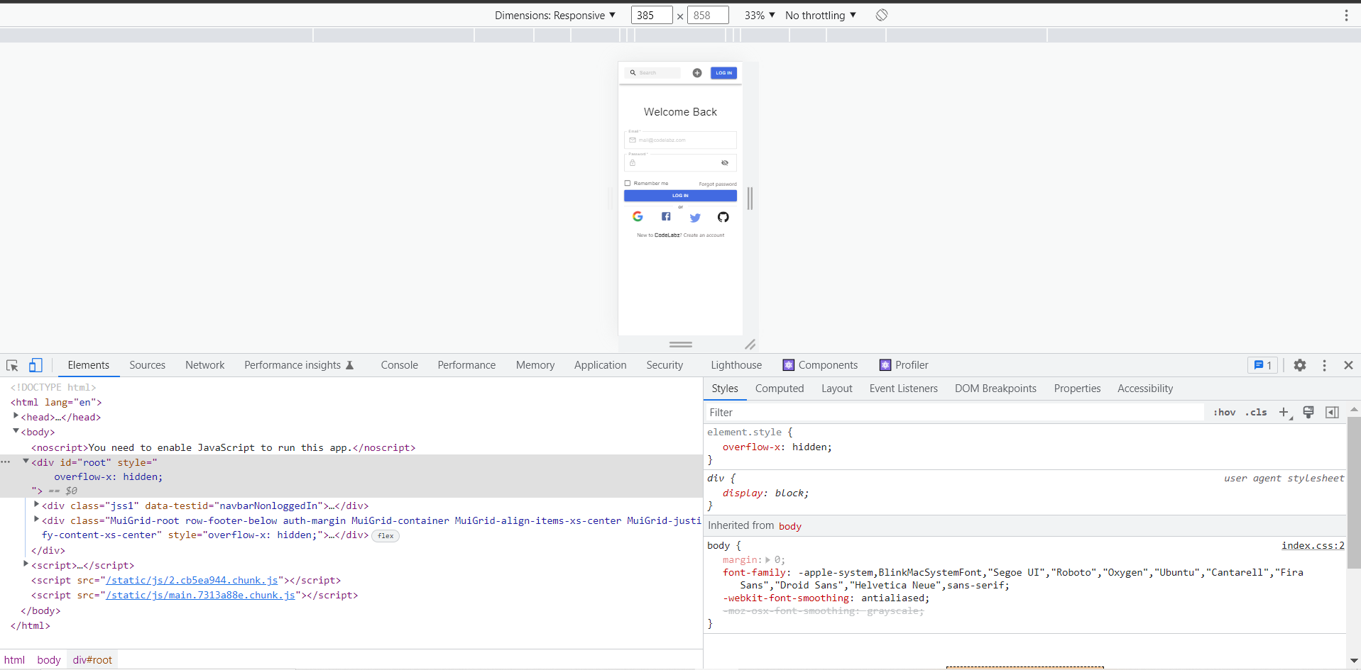 Login page Screen Overflows in smaller width devices · Issue #712 · scorelab/Codelabz · GitHub