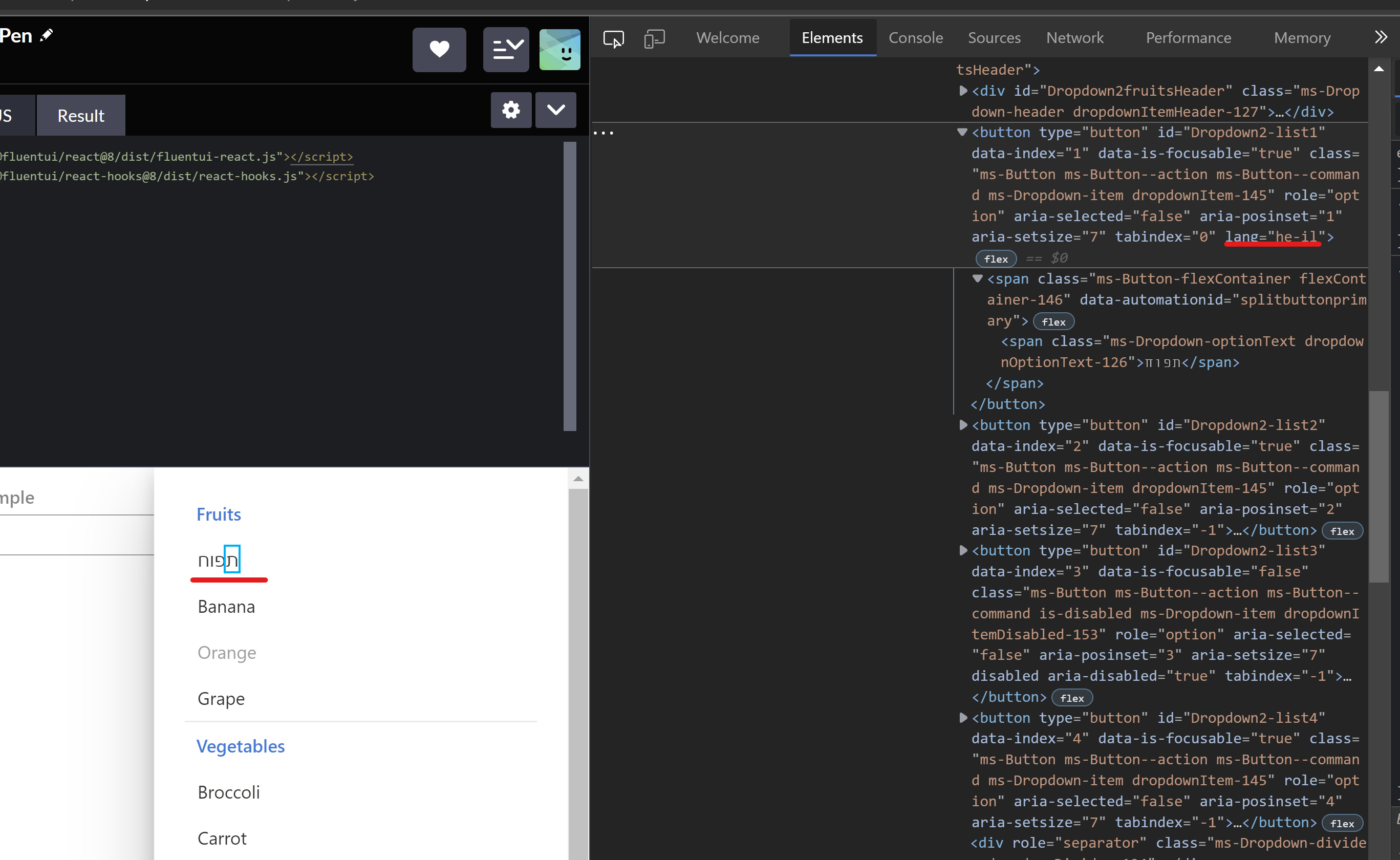 [Bug]: narrator does not announce a dropdown option that is in hebrew when other options are in ...