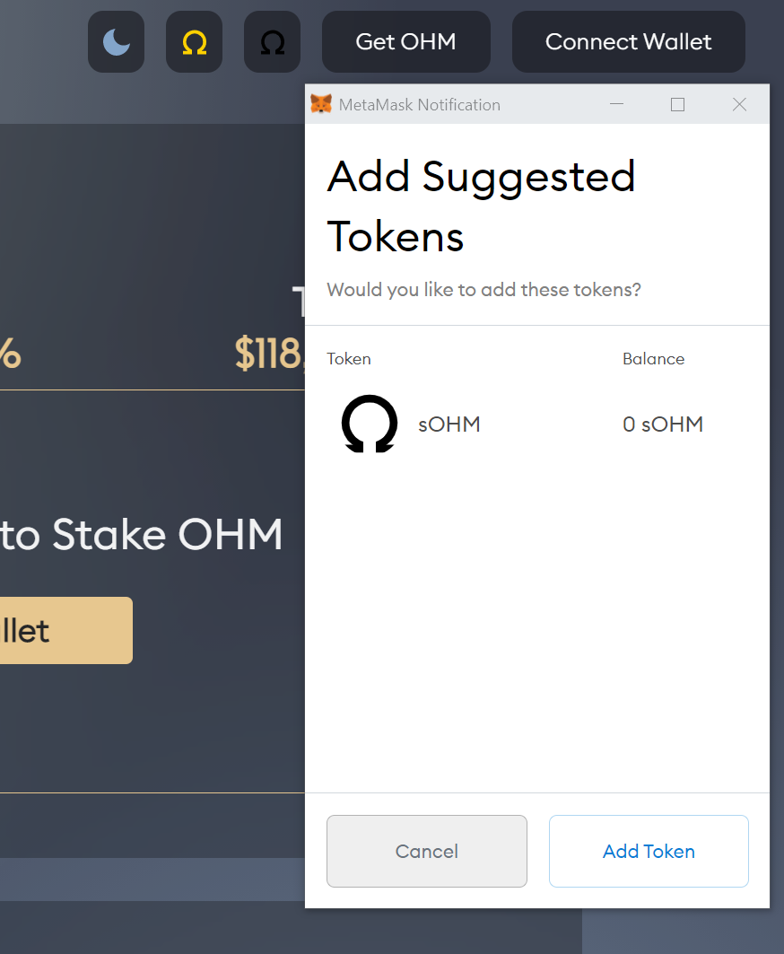 Add sOHM to your metamask wallet · Issue #151 · OlympusDAO/olympus-frontend · GitHub