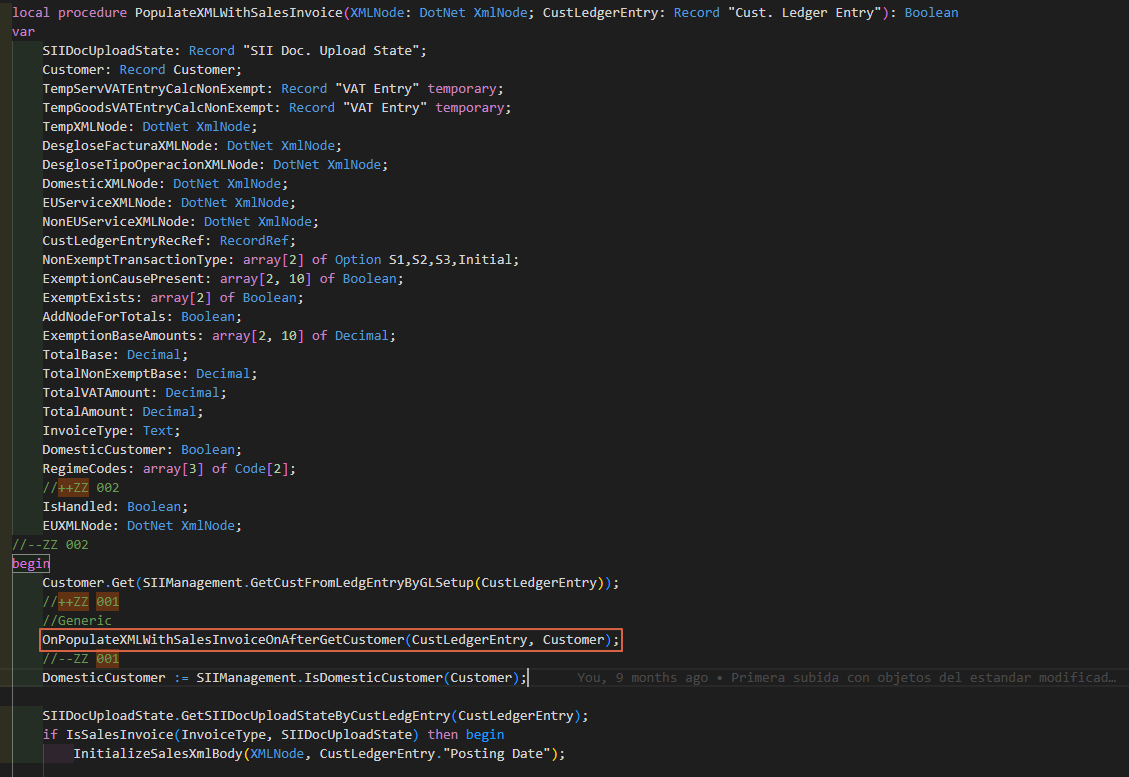 [Event Request] Codeunit 10750 "SII XML Creator" add event in "PopulateXMLWithSalesInvoice" and ...