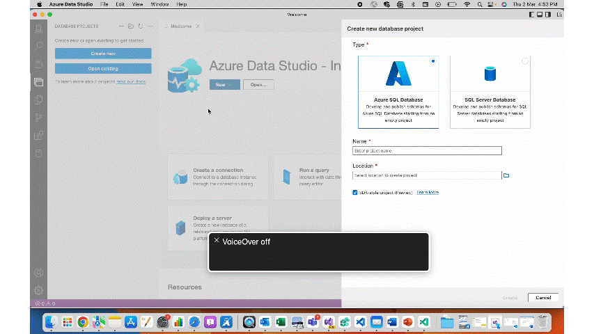 A11ysqldatabase Projects Extensioncreate New Database Projecttype Azure Sql Database