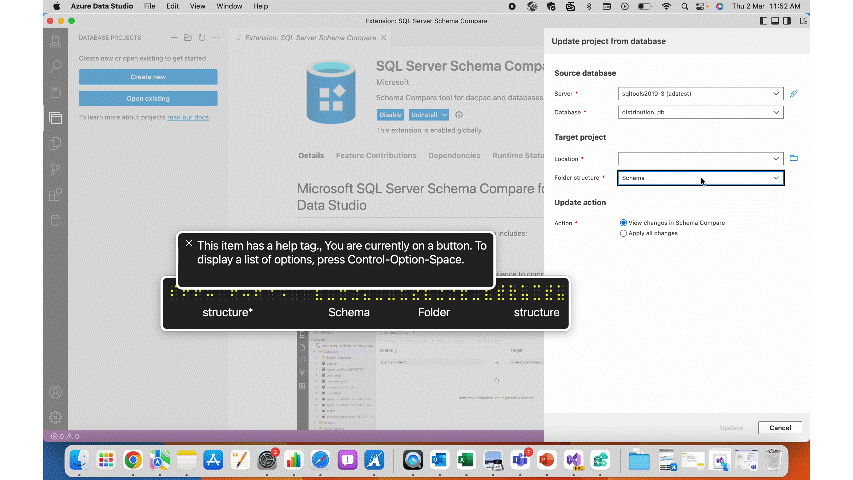 A11y Sqldatabase Projects Extension View And More Action Update Project From Database Name Role