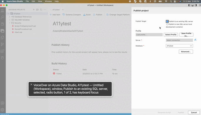 A11y Sqldatabase Projects Extension View And More Action Update Project From Database Name Role