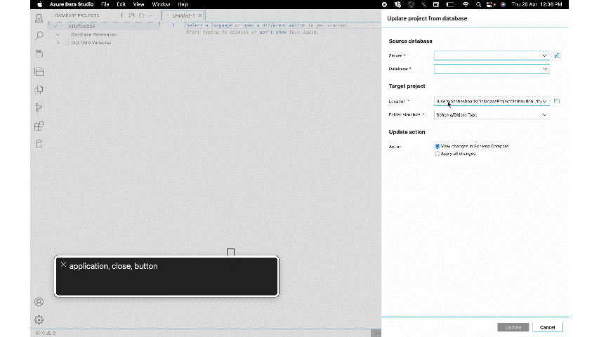 A11y Sqldatabase Projects Extension View And More Action Update Project From Database Name Role