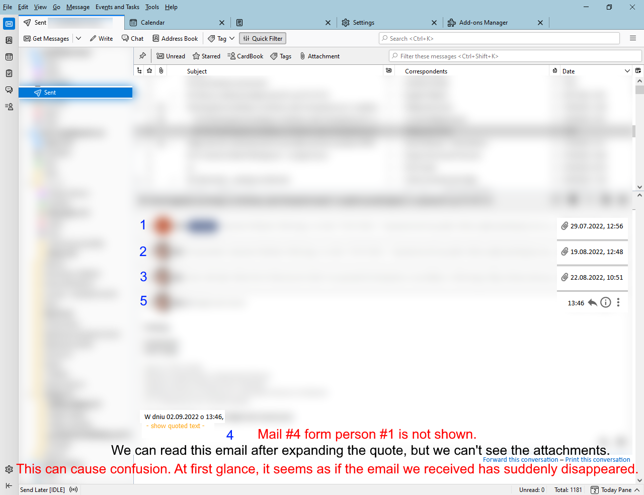 Make the thread the same (complete) from every floder view where emails ...