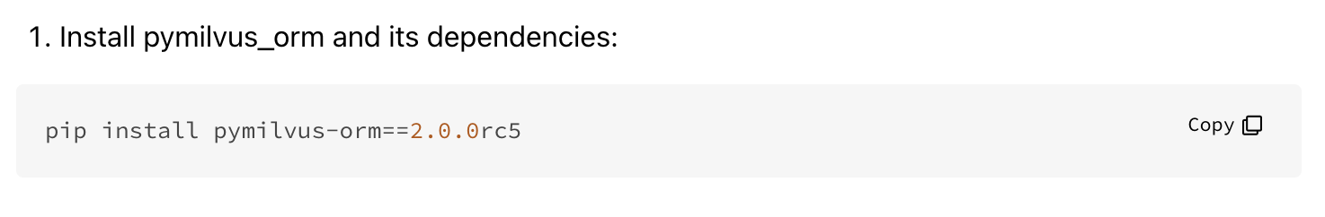 [error] Should Be Pymilvus For Rc5 Instead Of Pymilvus Orm · Issue 528 · Milvus Io Milvus Docs
