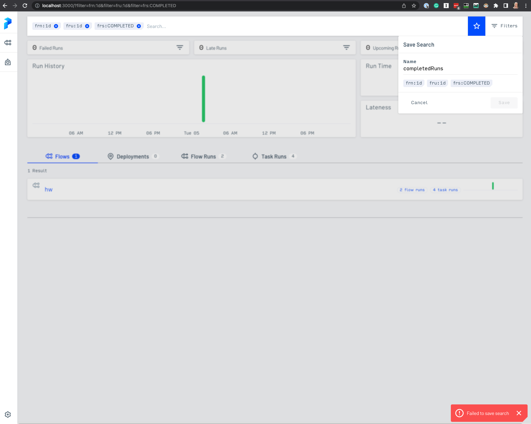 Custom filtered dashboard cannot be saved · Issue #5606 · PrefectHQ/prefect · GitHub