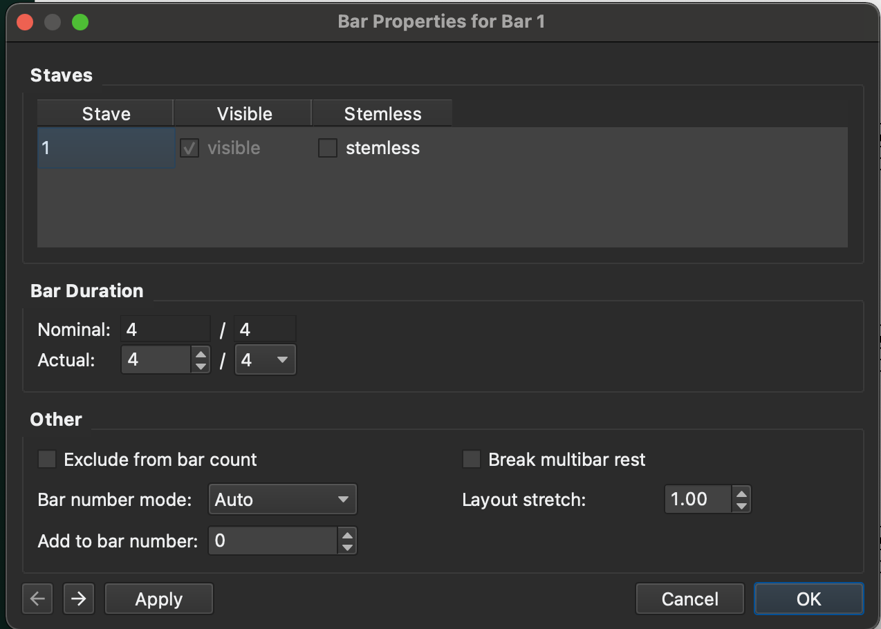 "Bar Properties" dialog needs porting to MS4 · Issue #8680 · musescore/MuseScore · GitHub