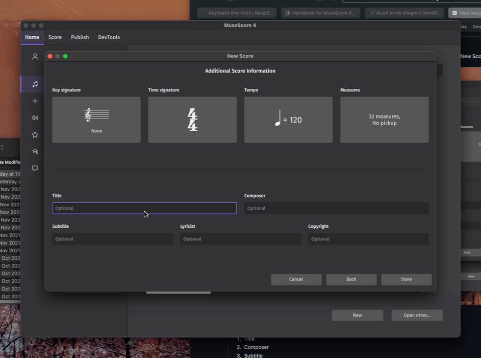 [MU4 Issue] Keyboard navigation in "New Score" dialog does not work for text entry fields in ...