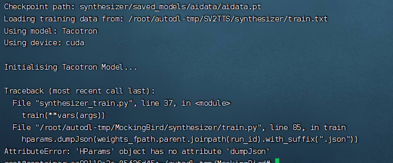 再次训练，报AttributeError: 'HParams' object has no attribute 'dumpJson'错 · Issue #447 · babysor ...