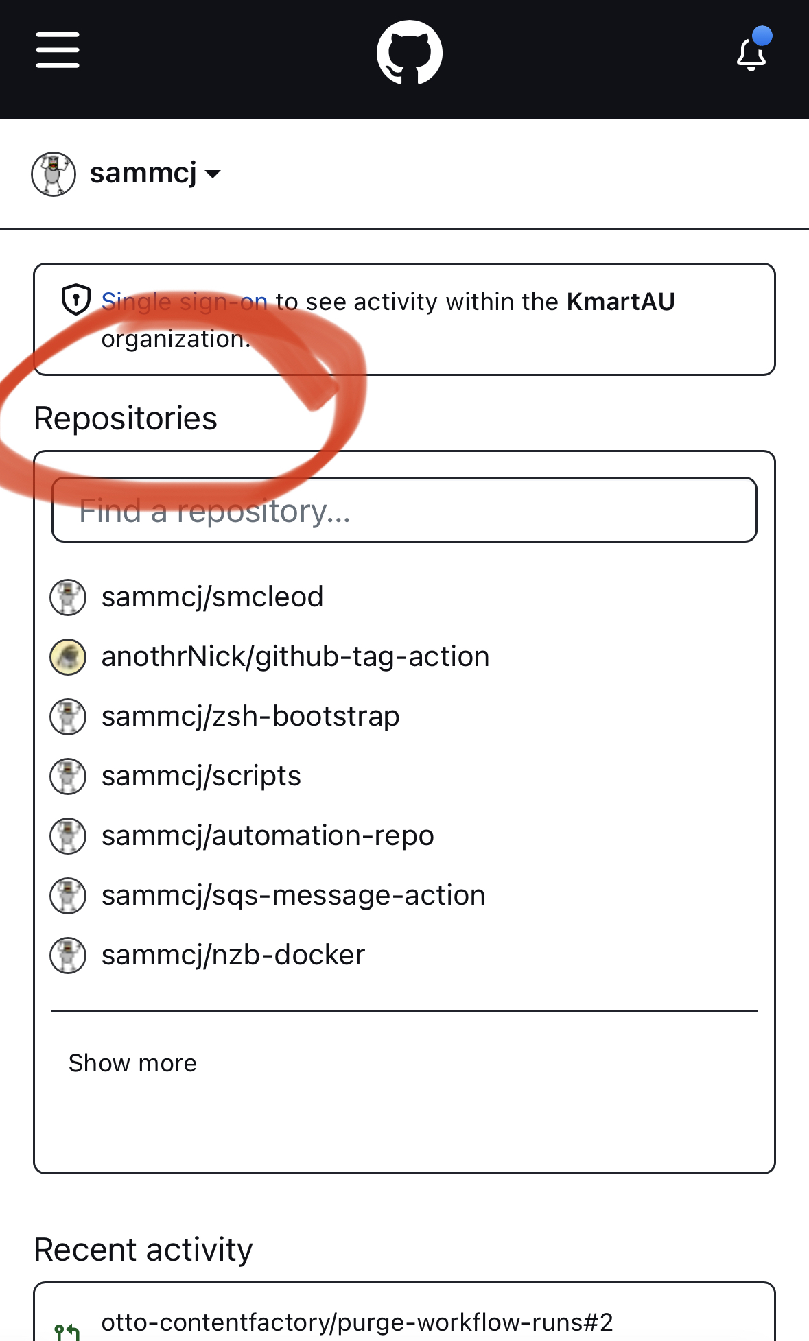 Set default page to list of your repos, sorted by frequency of your ...