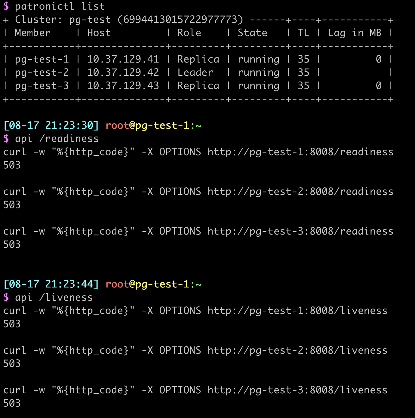 curl returns 503 when call rest api /liveness and /readiness · Issue #2035 · patroni/patroni ...