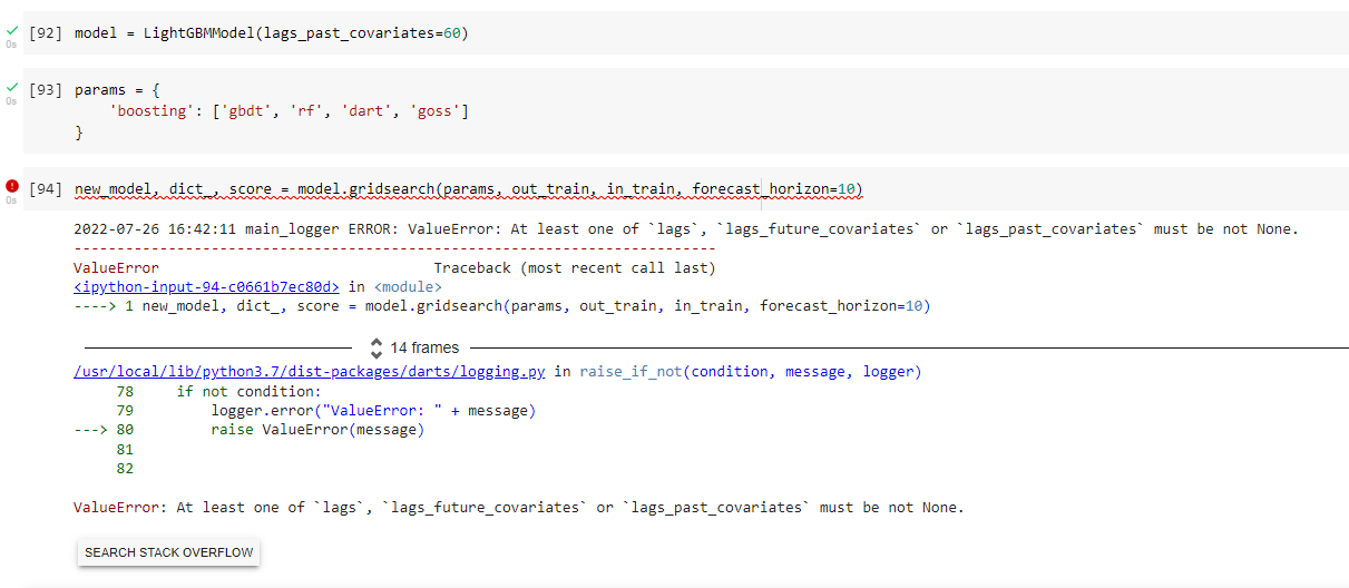 Unable to perform a gridsearch with the LightGBM model