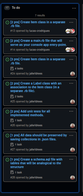 Ruby group capstone: set up your Kanban board · Issue #29 · lucas-crodrigues/ruby-capstone · GitHub