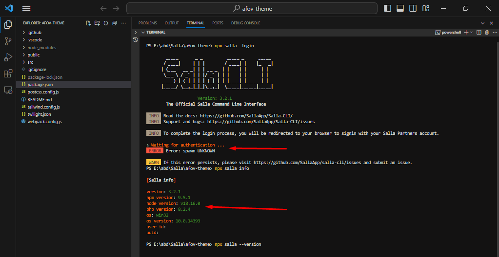 abug: An error can't login using salla login command · Issue #42 · SallaApp/Salla-CLI · GitHub