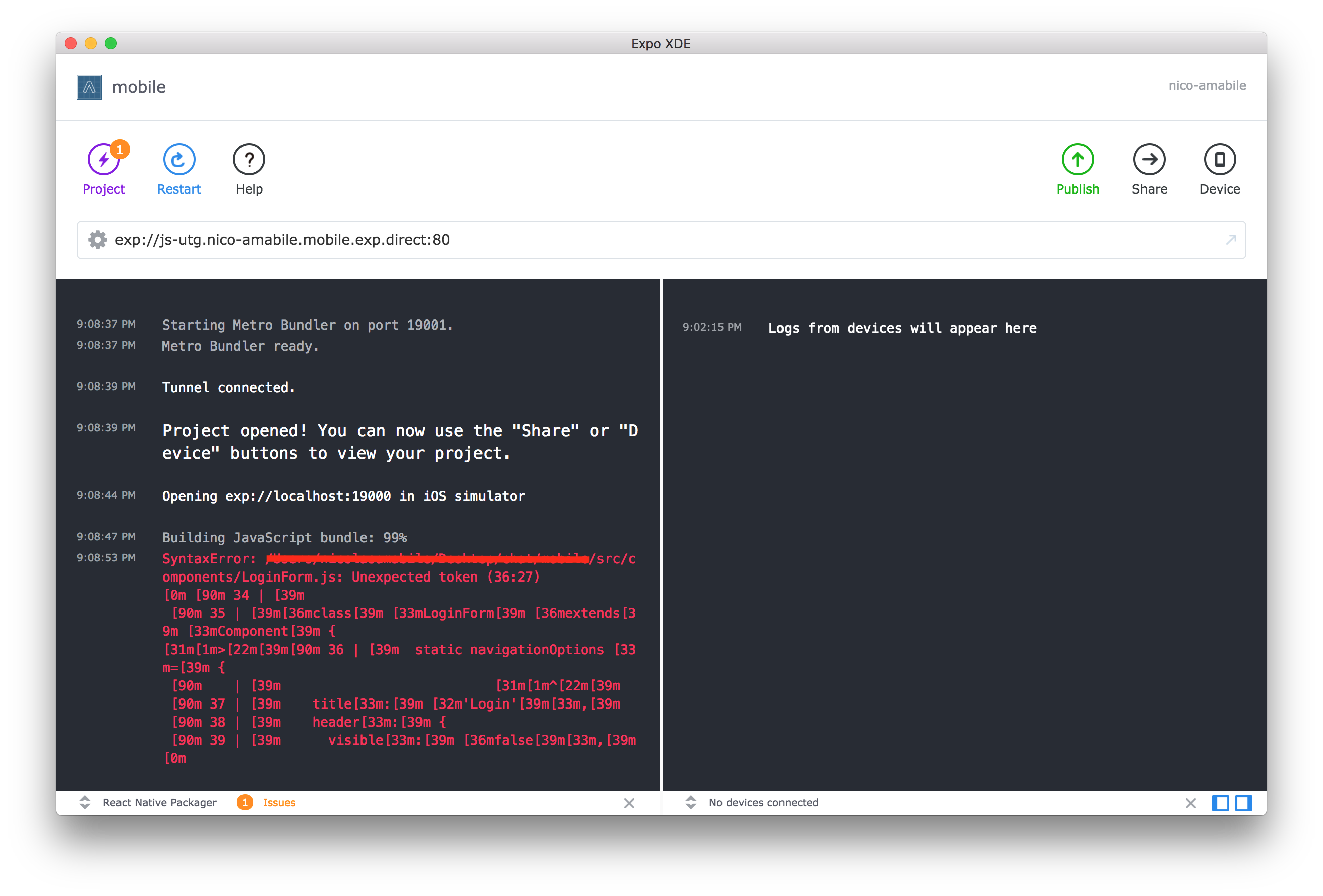 Failed building JavaScript bundles, stuck on 99% and do not show the changes in the app. No ...