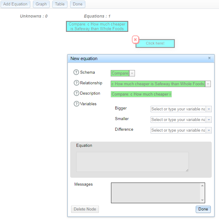 Graph window "model incomplete" feedback message says "uninitialized ...