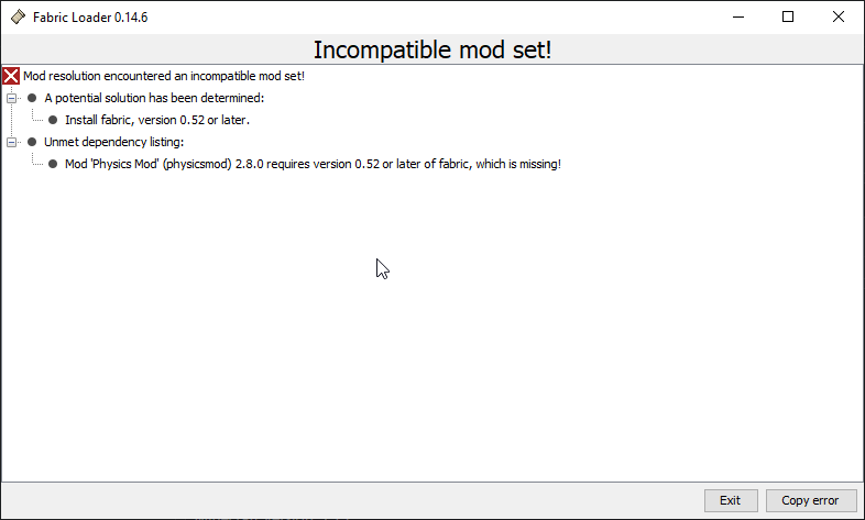 Install fabric, version 0.52 or later [BUG] · Issue #373 · haubna/PhysicsMod · GitHub