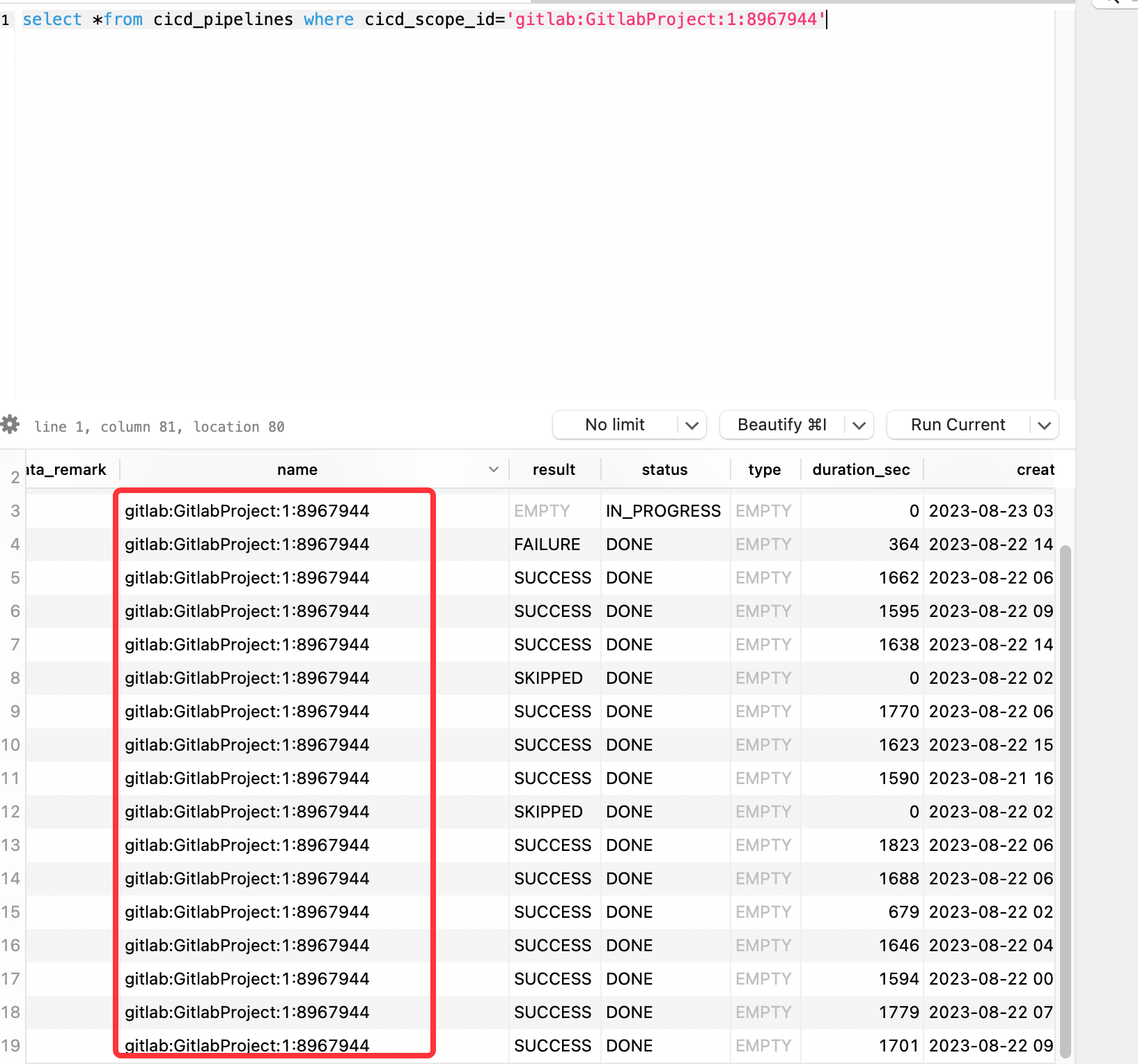 Bug Gitlab Name Field In Cicdpipelines All Set To Scopeid · Issue 5986 · Apacheincubator 